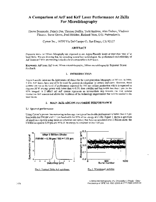 (PDF) Comparison of ArF and KrF laser performance at 2 kHz for ...