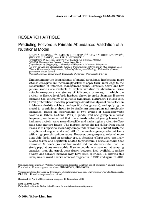 (PDF) Predicting folivorous primate abundance: Validation of a ...