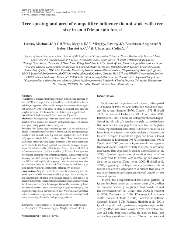 (PDF) Tree spacing and area of competitive influence do not scale with ...