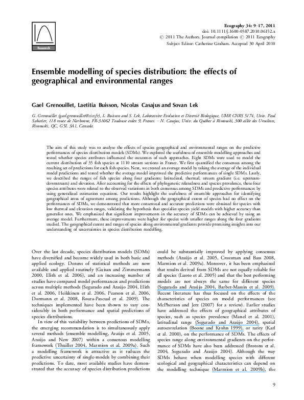 Pdf Ensemble Modelling Of Species Distribution The Effects Of