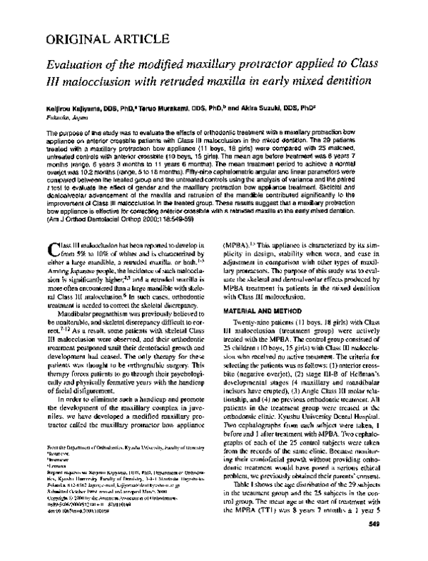 (PDF) Evaluation of the modified maxillary protractor applied to Class ...