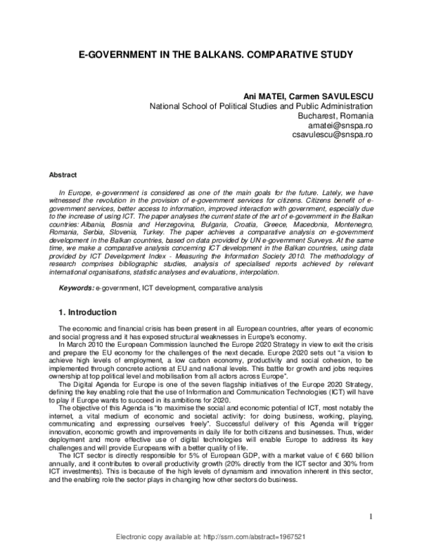 (PDF) E-Government in the Balkans: Comparative Study