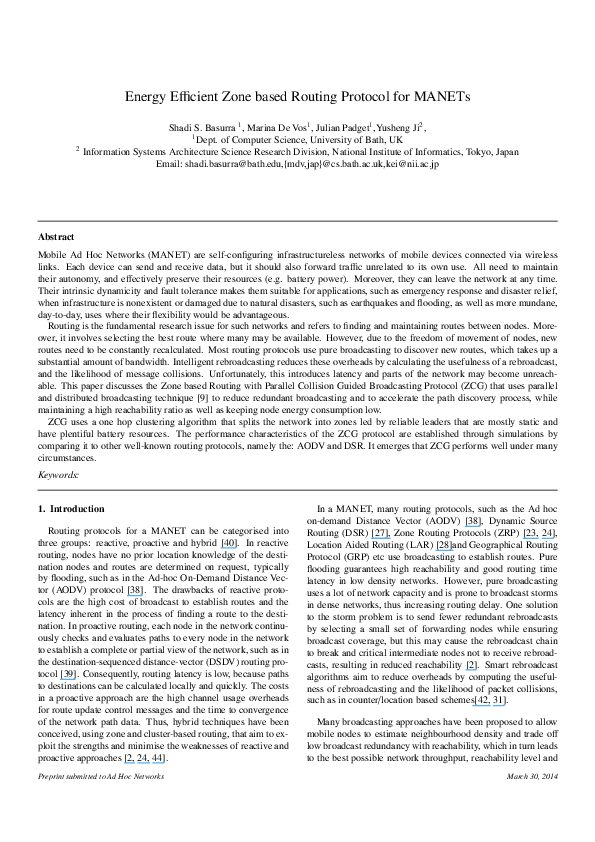 Pdf Energy Efficient Zone Based Routing Protocol For Manets