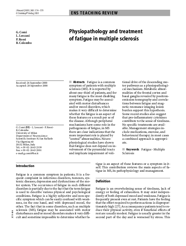 (PDF) Physiopathology and treatment of fatigue in multiple sclerosis