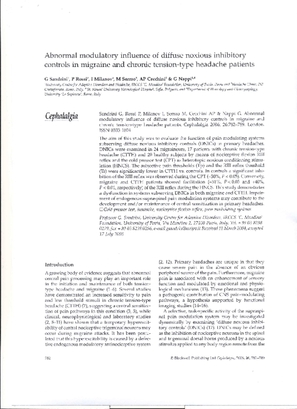 (PDF) Abnormal modulatory influence of diffuse noxious inhibitory ...