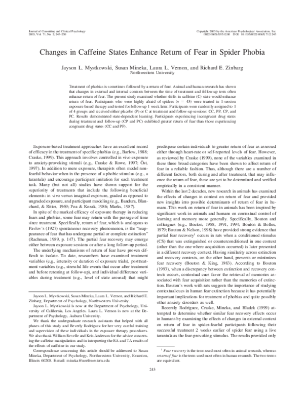 (PDF) Changes in caffeine states enhance return of fear in spider phobia