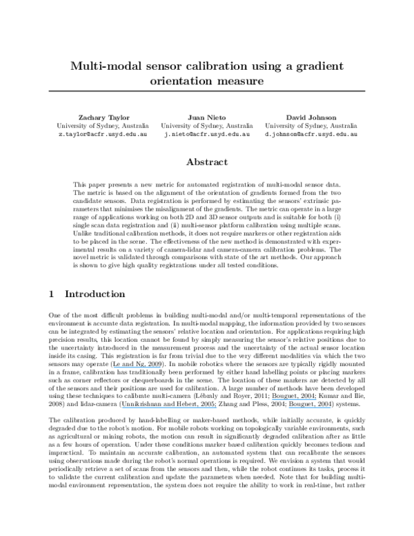 Pdf Multi Modal Sensor Calibration Using A Gradient Orientation Measure