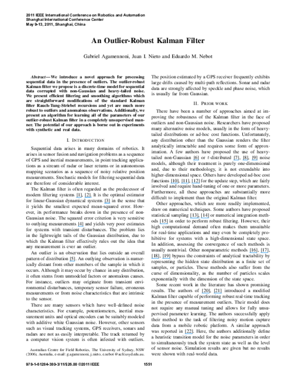 Pdf An Outlier Robust Kalman Filter