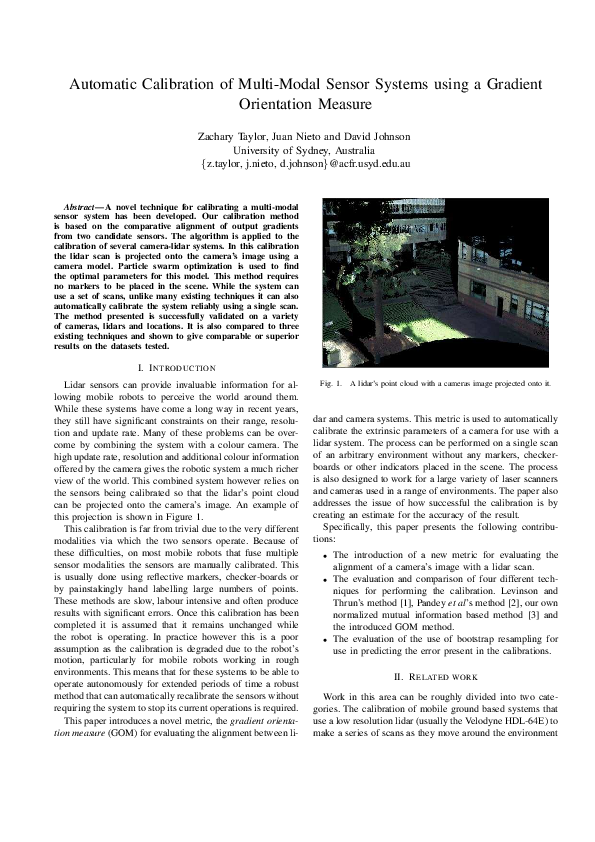 Pdf Automatic Calibration Of Multi Modal Sensor Systems Using A