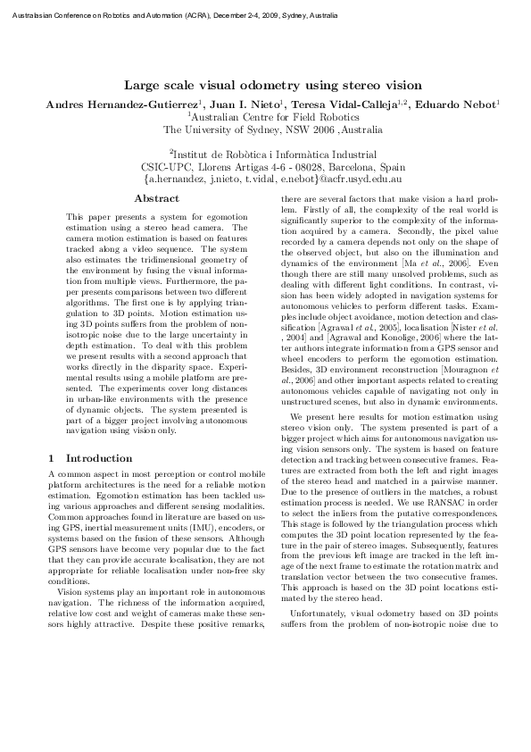 (PDF) Large scale visual odometry using stereo vision