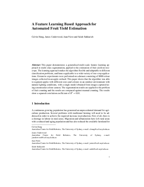 Pdf A Feature Learning Based Approach For Automated Fruit Yield Estimation