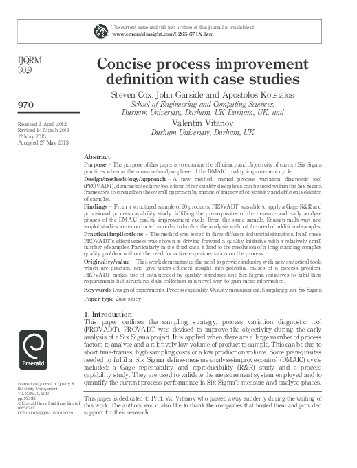 (PDF) Concise process improvement definition with case studies (PDF) Concise process improvement definition with case studies