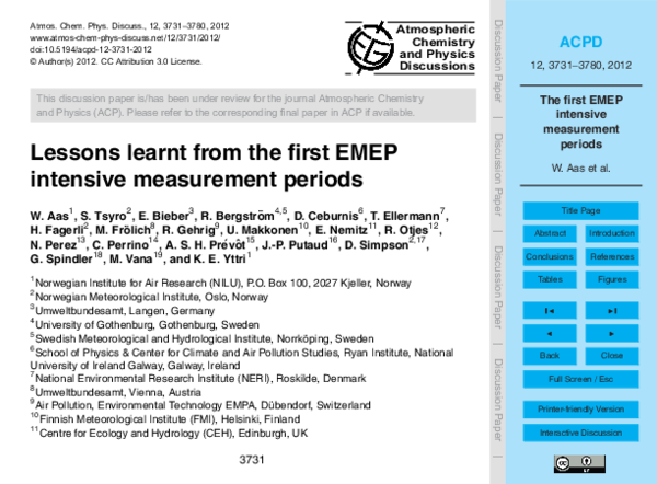 (PDF) Lessons learnt from the first EMEP intensive measurement periods