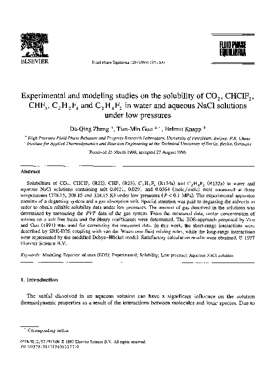 (PDF) Experimental and modeling studies on the solubility of CO2 ...