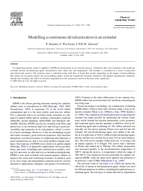 (PDF) Modelling a continuous devulcanization in an extruder