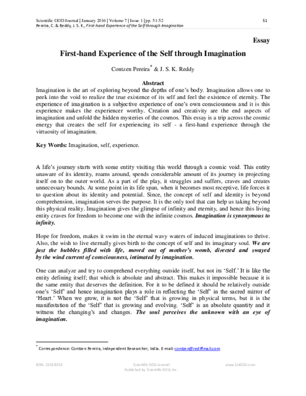 (PDF) First-hand Experience of the Self through Imagination