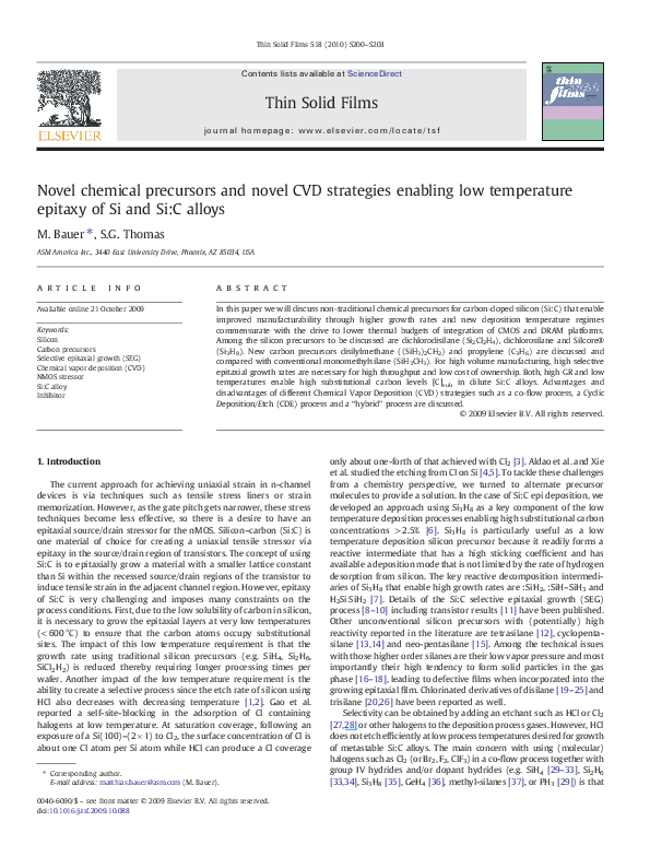 (PDF) Novel CVD Strategies and Novel Chemical Precursors Enabling Low Temperature Epitaxy of Si ...