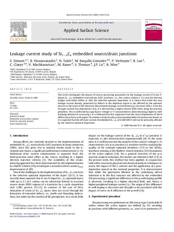 (PDF) Leakage current study of Si1−xCx embedded source/drain junctions