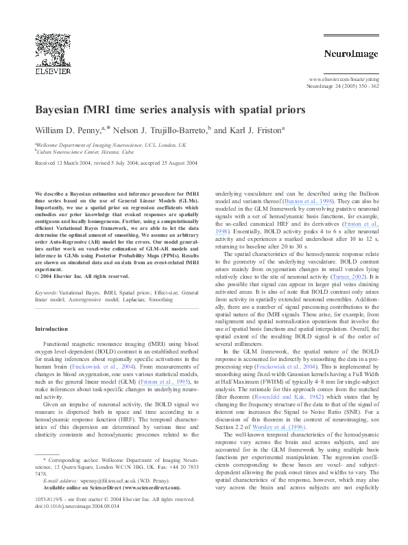(PDF) Bayesian fMRI time series analysis with spatial priors