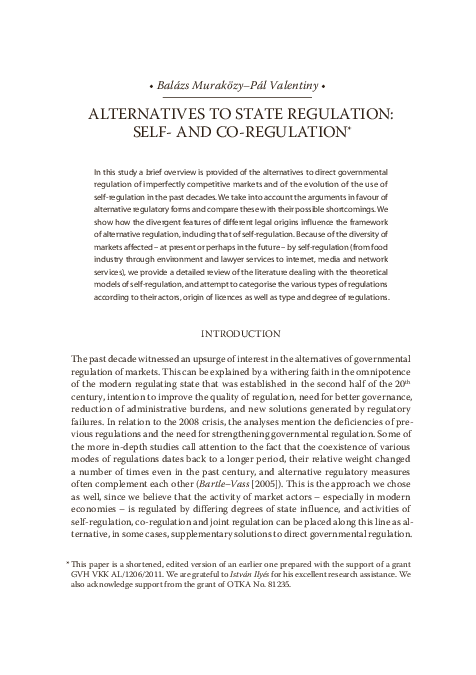 (PDF) ALTERNATIVES TO STATE REGULATION: SELF-AND CO-REGULATION