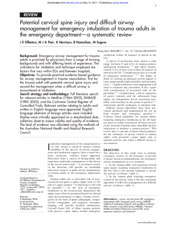 (PDF) Potential cervical spine injury and difficult airway management ...