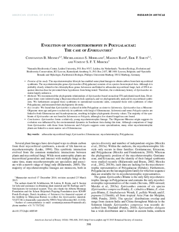 (PDF) Evolution of mycoheterotrophy in Polygalaceae: The case of ...