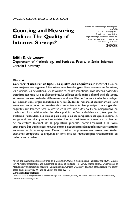 (PDF) Counting and Measuring Online: The Quality of Internet Surveys
