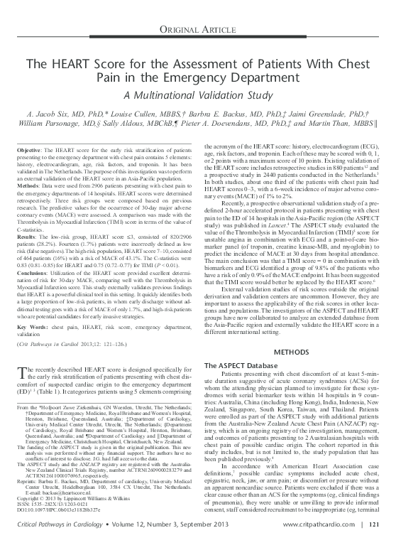 (PDF) The HEART Score for the Assessment of Patients With Chest Pain in ...