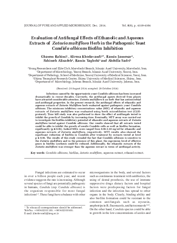 (PDF) Evaluation of Antifungal Effects of Ethanolic and Aqueous Extracts of Zataria Multiflora ...
