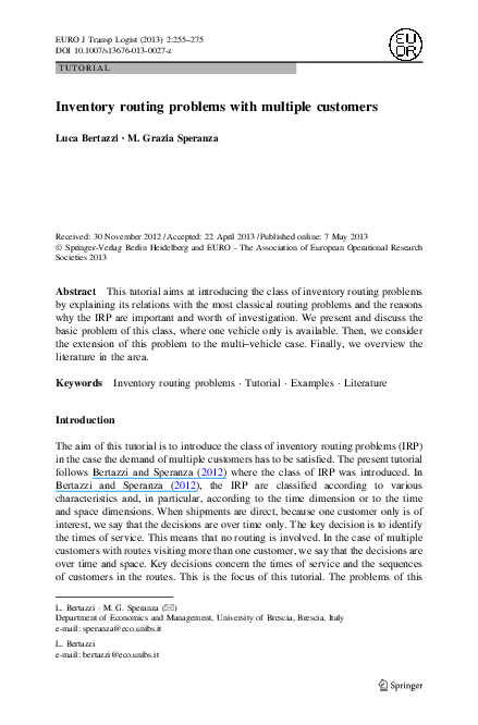 (PDF) Inventory routing problems with multiple customers