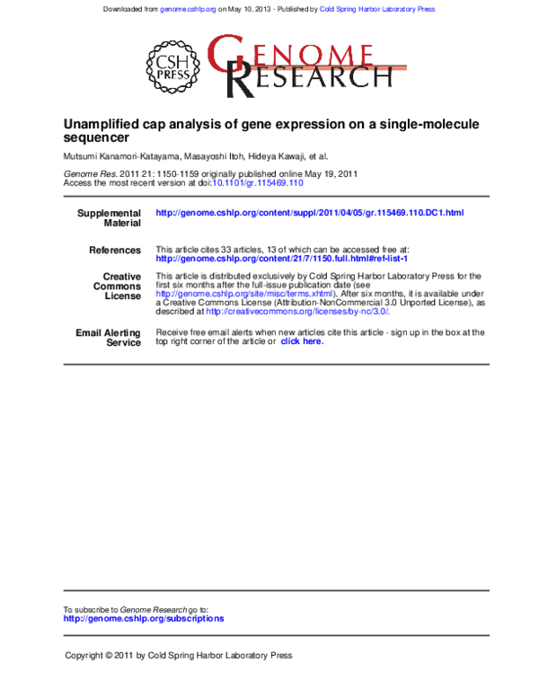 (PDF) Unamplified cap analysis of gene expression on a single-molecule ...