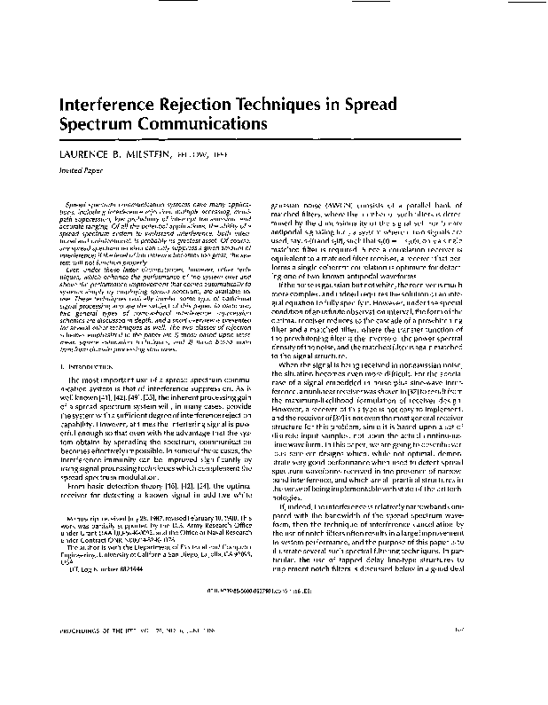 (PDF) Interference Rejection Techniques in Spread Spectrum Communications