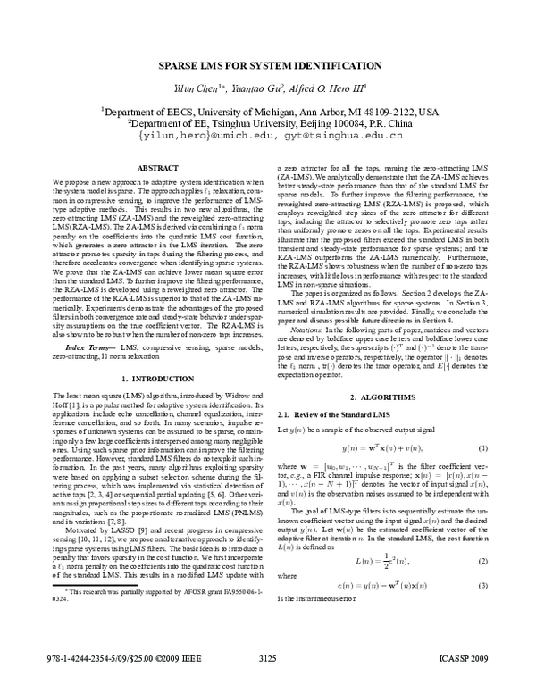 Pdf Sparse Lms For System Identification 