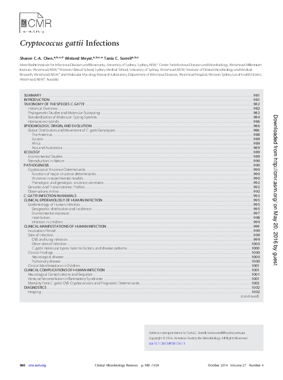 (PDF) Cryptococcus gattii infections | Wieland Meyer - Academia.edu