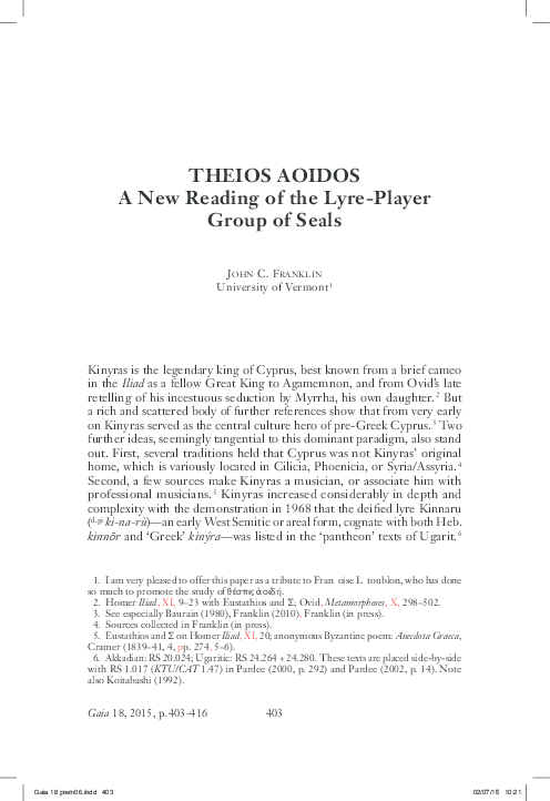 (PDF) THEIOS AOIDOS: A New Reading of the Lyre-Player Group of Seals ...