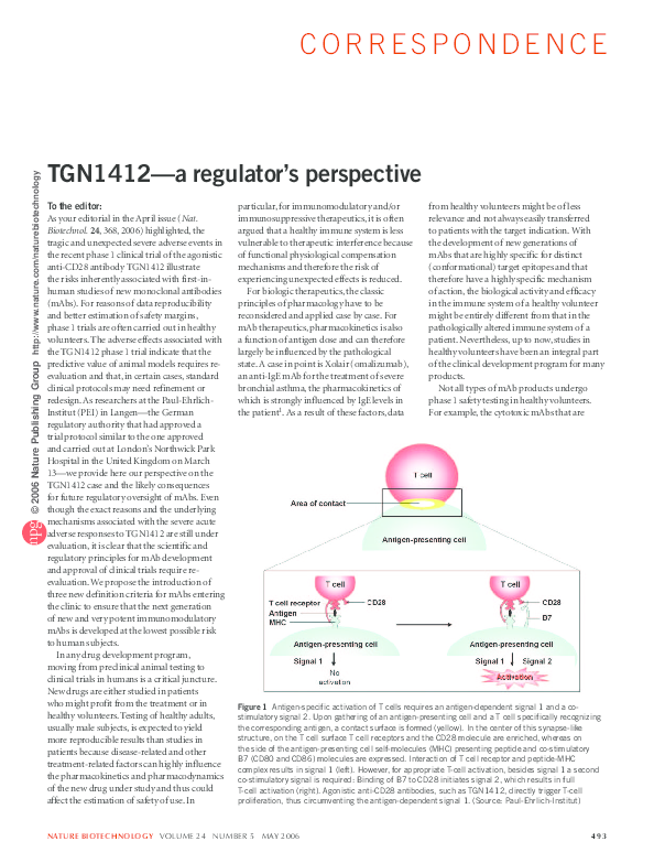 (PDF) TGN1412—a regulator's perspective