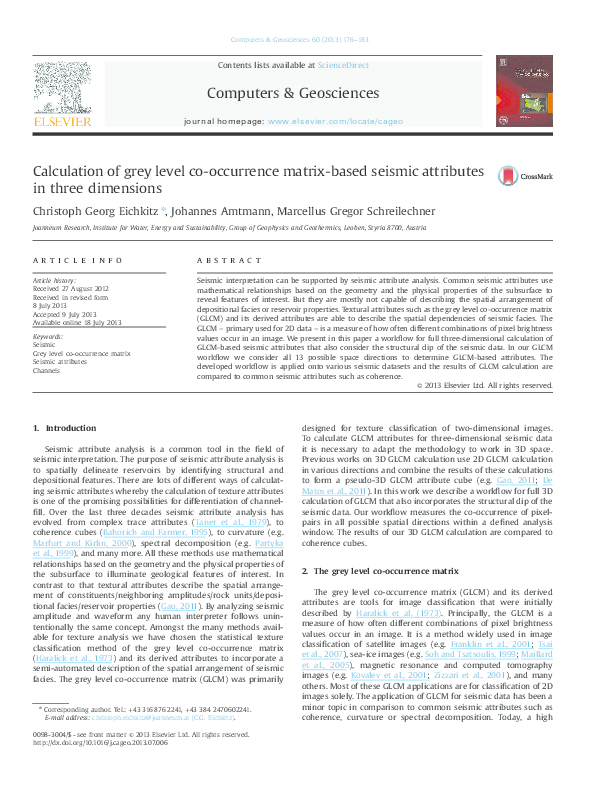 Pdf Calculation Of Grey Level Co Occurrence Matrix Based Seismic Attributes In Three Dimensions
