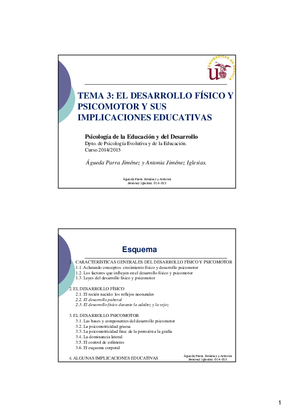 (PDF) TEMA 3: EL DESARROLLO FÍSICO Y PSICOMOTOR Y SUS IMPLICACIONES EDUCATIVAS Esquema