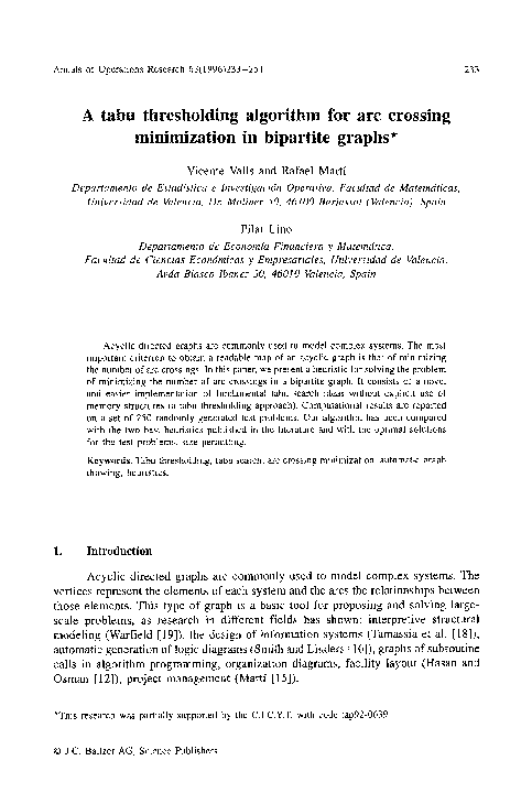(PDF) A tabu thresholding algorithm for arc crossing minimization in bipartite graphs