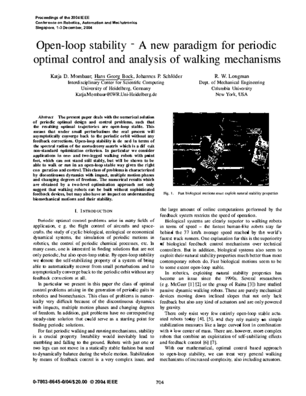 (PDF) Open-loop stability - a new paradigm for periodic optimal control and analysis of walking ...