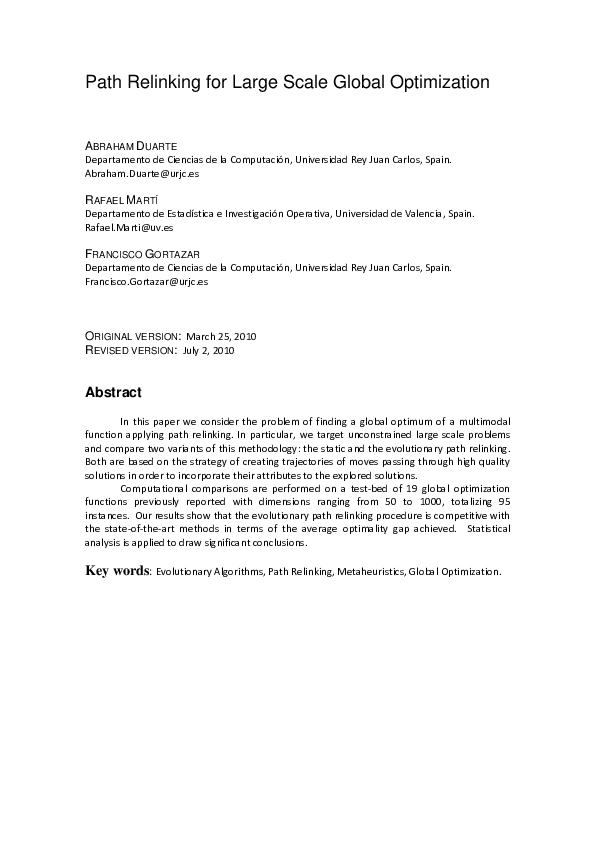(PDF) Path relinking for large-scale global optimization