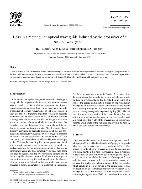 (PDF) Loss in a rectangular optical waveguide induced by the crossover ...