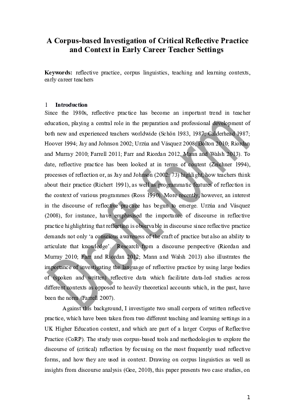 (DOC) A Corpus-based investigation of critical reflective practice and ...