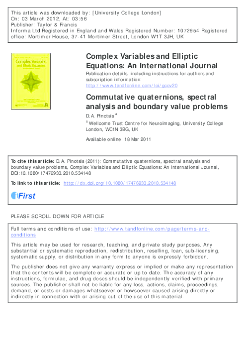 (PDF) Complex Variables and Elliptic Equations: An International Journal Commutative quaternions ...