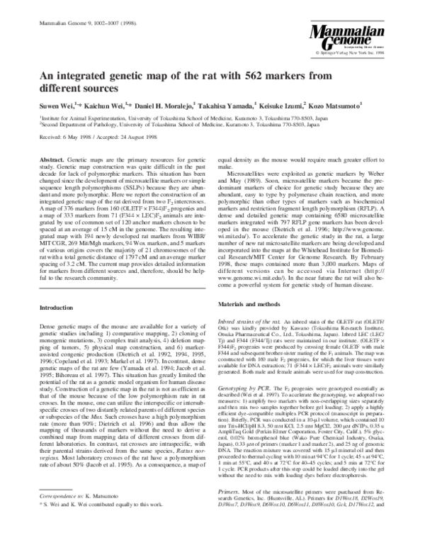 (PDF) An integrated genetic map of the rat with 562 markers from ...