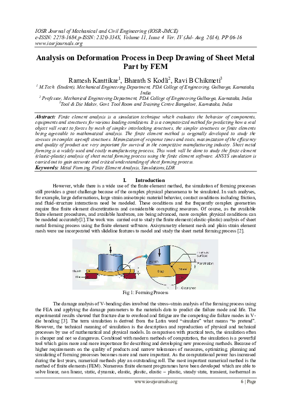 (PDF) Analysis on Deformation Process in Deep Drawing of Sheet Metal ...