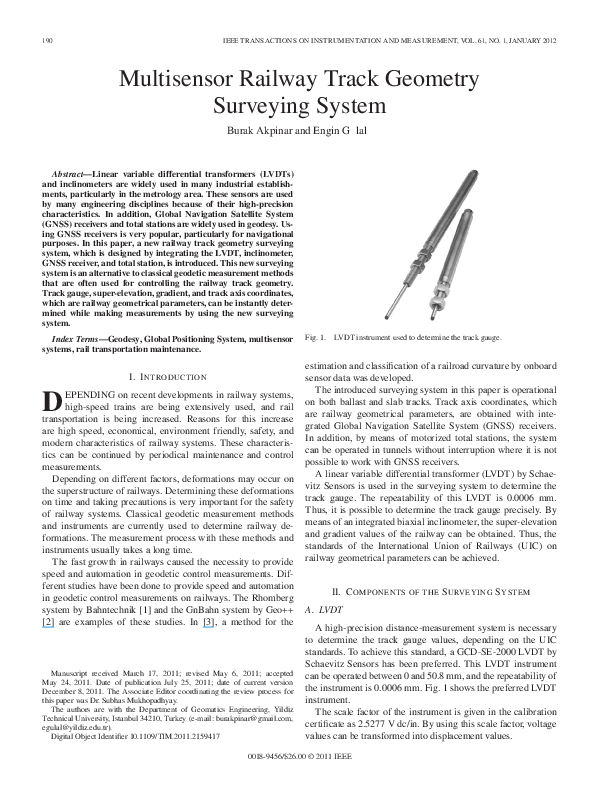 (PDF) Multisensor railway track geometry surveying system