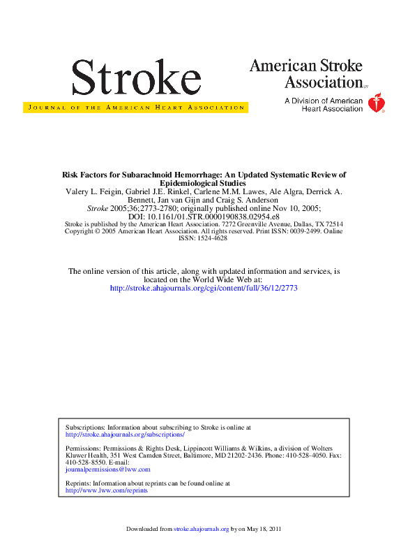 (PDF) Risk Factors for Subarachnoid Hemorrhage: An Updated Systematic ...