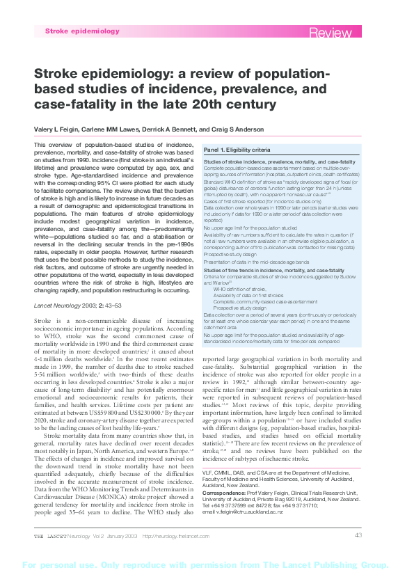 (PDF) Stroke epidemiology: a review of population-based studies of ...