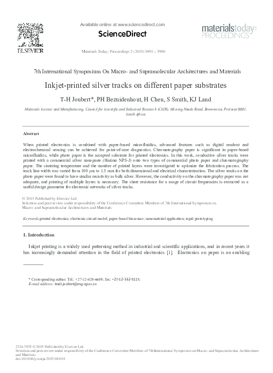 (PDF) Inkjet-printed silver tracks on different paper substrates
